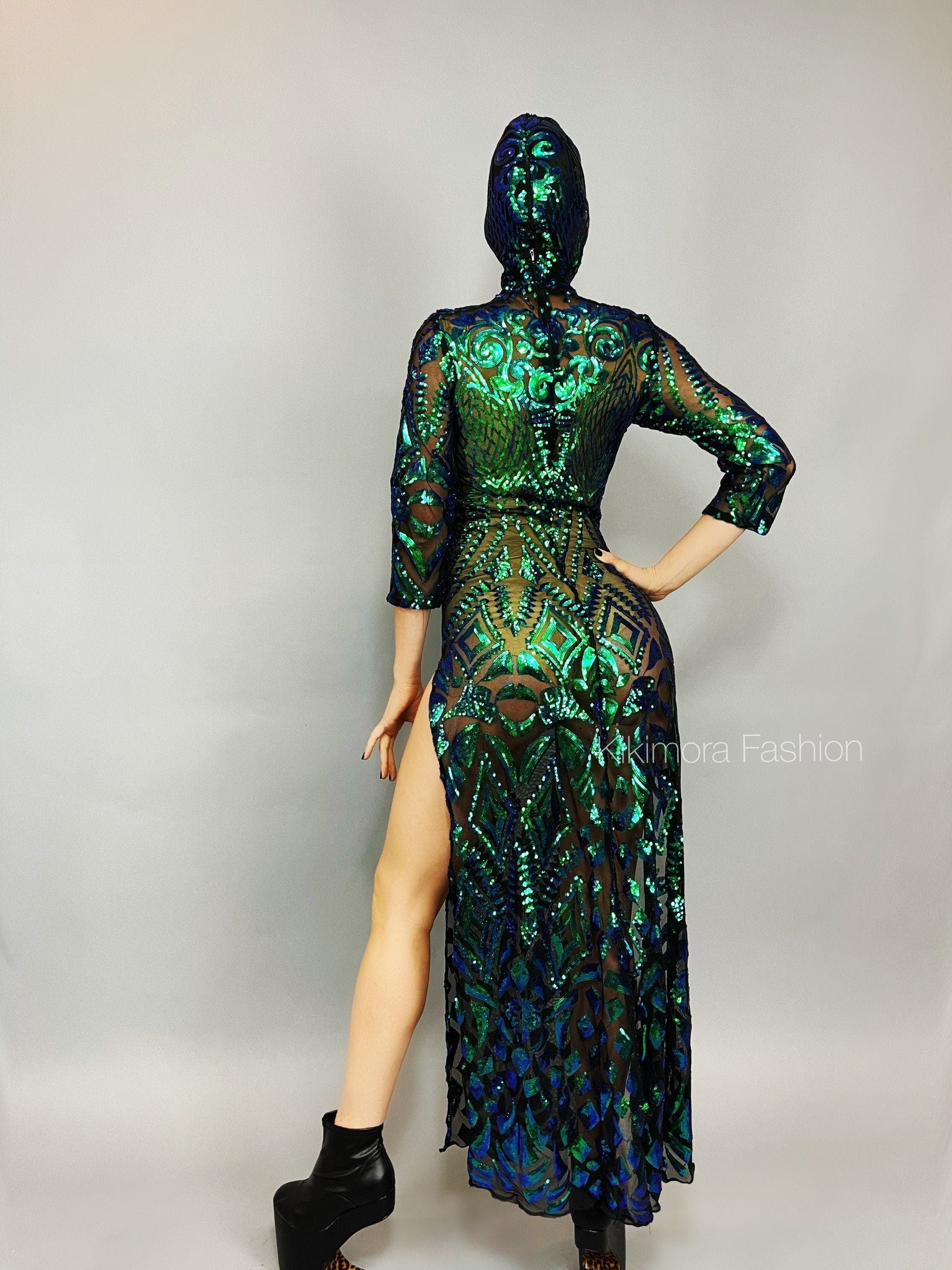 Green Sequin Dress, Alien Headpiece Costume, Futuristic Fashion, Sheer ...