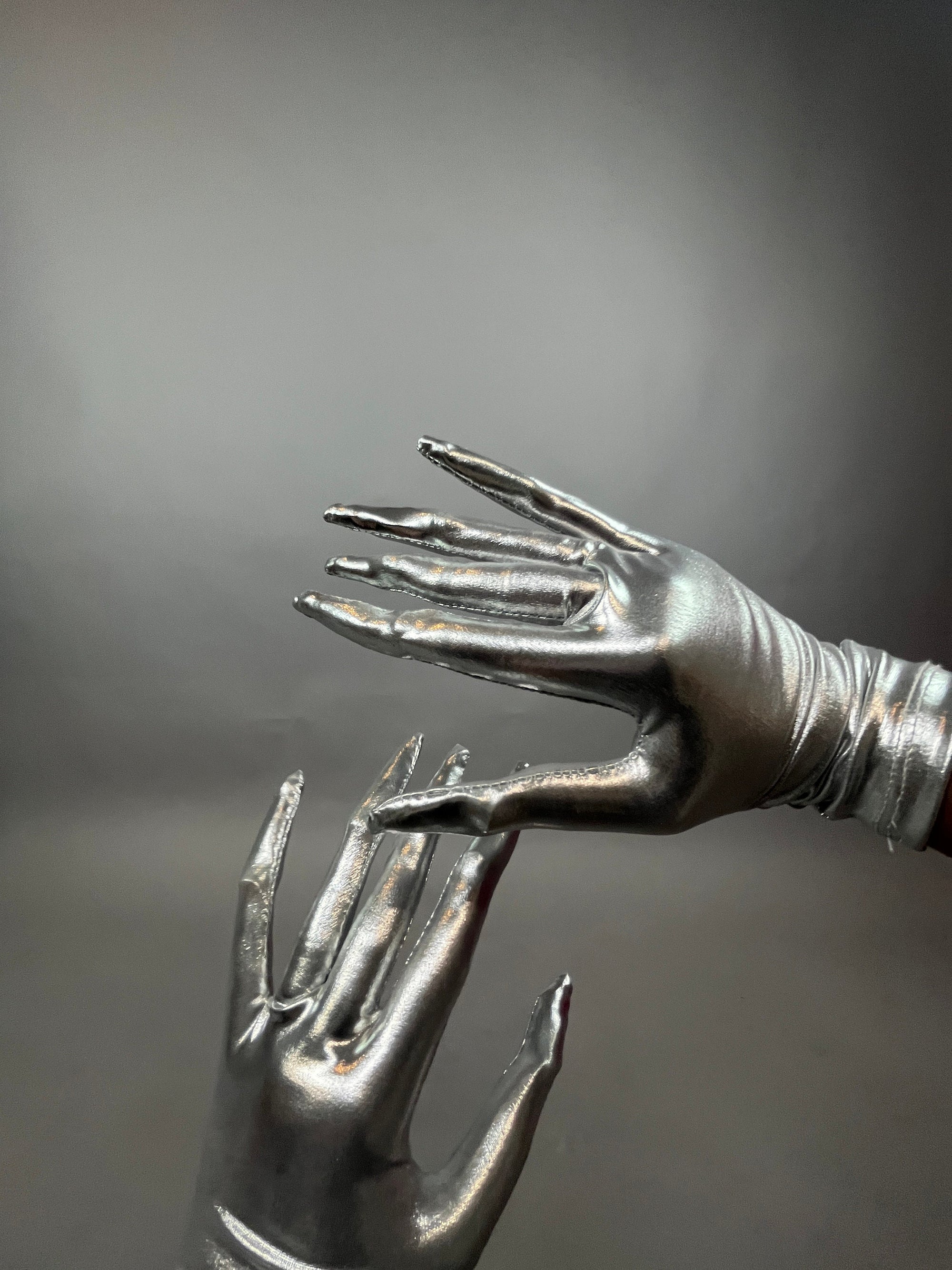 Silver Long Finger Gloves, Spandex Costume Accessory, Foam Fingers, Me ...