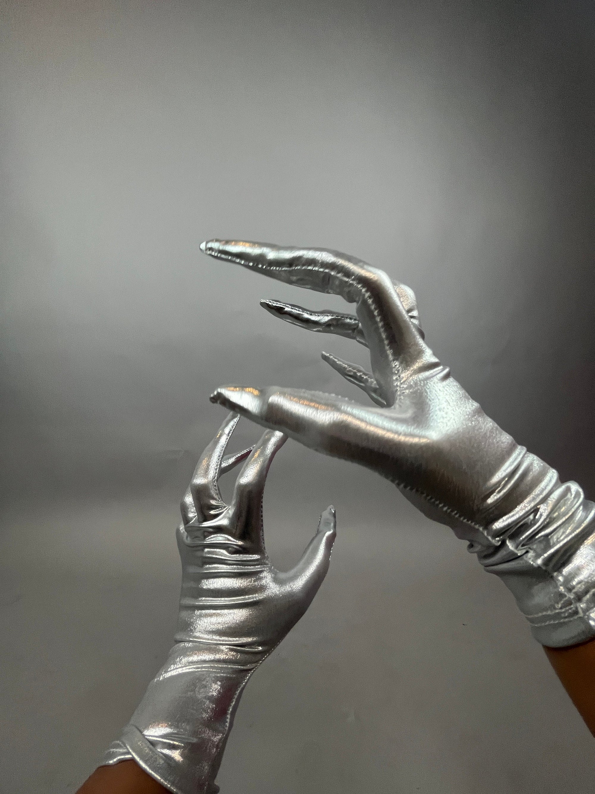 Silver Long Finger Gloves, Spandex Costume Accessory, Foam Fingers, Me ...