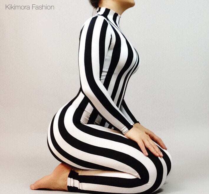 Black and White Stripes Catsuit, Circus Costume, Beautiful Exotic Danc ...